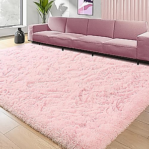 Quenlife Fluffy Rug for Living Room, Plush Shaggy 6x9 Rug for Bedroom, Soft Area Rugs Fuzzy Carpet with Anti-Slip Bottom for Kids Grils Room Nursery Home Decor, Pink
