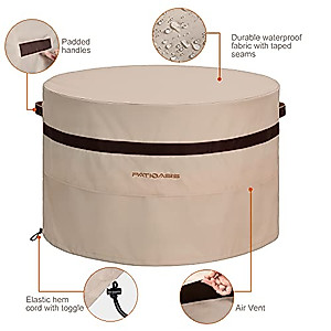 Round Fire Pit Cover 36 inch Heavy Duty Waterproof Patio Gas Fire Pit Table Covers with Air Vent Dustproof Beige 24 inch High