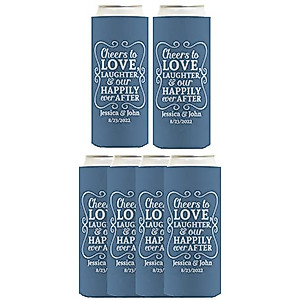 Cheers To Love Custom Names & Date 6-Pack Personalized Ultra Slim Can Coolies Slate Blue