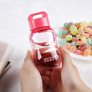 UPSTYLE 3-Piece 6oz Small Water Bottle Food Grade Plastic Mini Cute Juice Travel Mugs Sports Wide Mouth Cups in Bulk for Milk/Coffee/Tea Kitchen Storage for Snacks Lunch Box (3 colors)