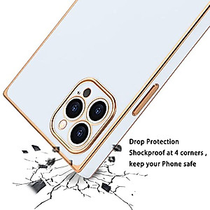 OOK Compatible with iPhone 13 Pro Max Case Square Cute Gold Plating Reinforced Corners Soft TPU Edge Slim Full-Body Shockproof Protective Case Cover for iPhone 13 Pro Max 6.7 Inch - White