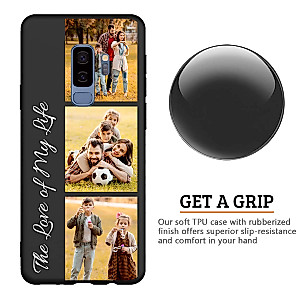 SuSuTiFy Custom Personalized Phone Case for Samsung Galaxy S9 Plus Design Your Own Multi Picture Collage Slim Soft Black Phone Cover for Family Friends Couple Gift