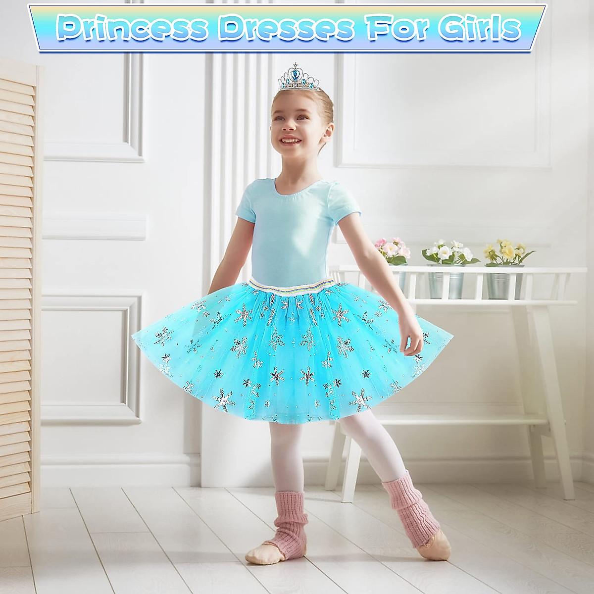 BesJonie Princess Dresses for Girls,Princess Dress Up Clothes Cape Skirt Toys for 3 4 5 6 Year Old Girl Birthday Gift Ideas (Blue Snowflake)