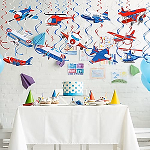 30 Pieces Airplane Hanging Swirls Decoration Airplane Party Supplies Airplane Foil Swirls Airplane Ceiling Whirls Airplane Spiral Streamers for Airplane Theme Party Baby Shower Birthday Party Favors