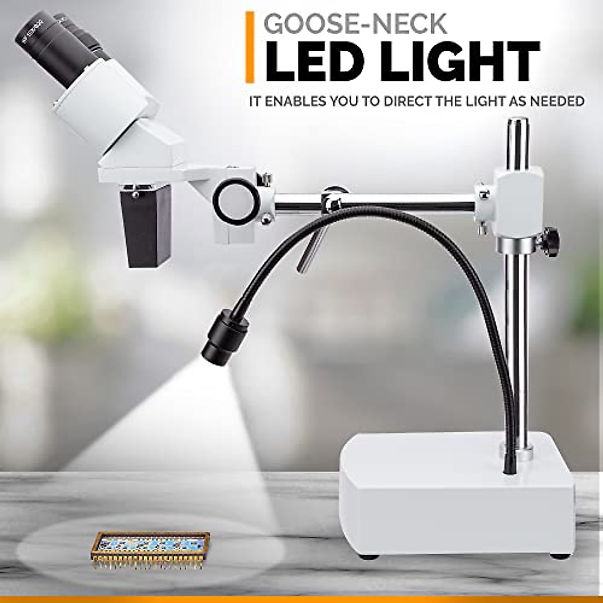 AmScope SE400-Z Professional Binocular Stereo Microscope, WF10x and WF20x Eyepieces, 10X and 20X Magnification, 1X Objective, LED Lighting, Boom-Arm Stand, 110V-120V
