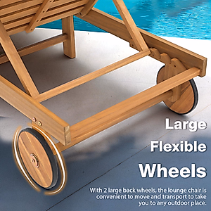 Patiorama Patio Acacia Wood Chaise Lounge Set of 2, Outdoor Folding Lounge Chair Recliner w/Adjustable Backrest, Wheels, Padded Cushion, Portable Sun Lounger Pool Chair for Deck, FSC Certified, Cream