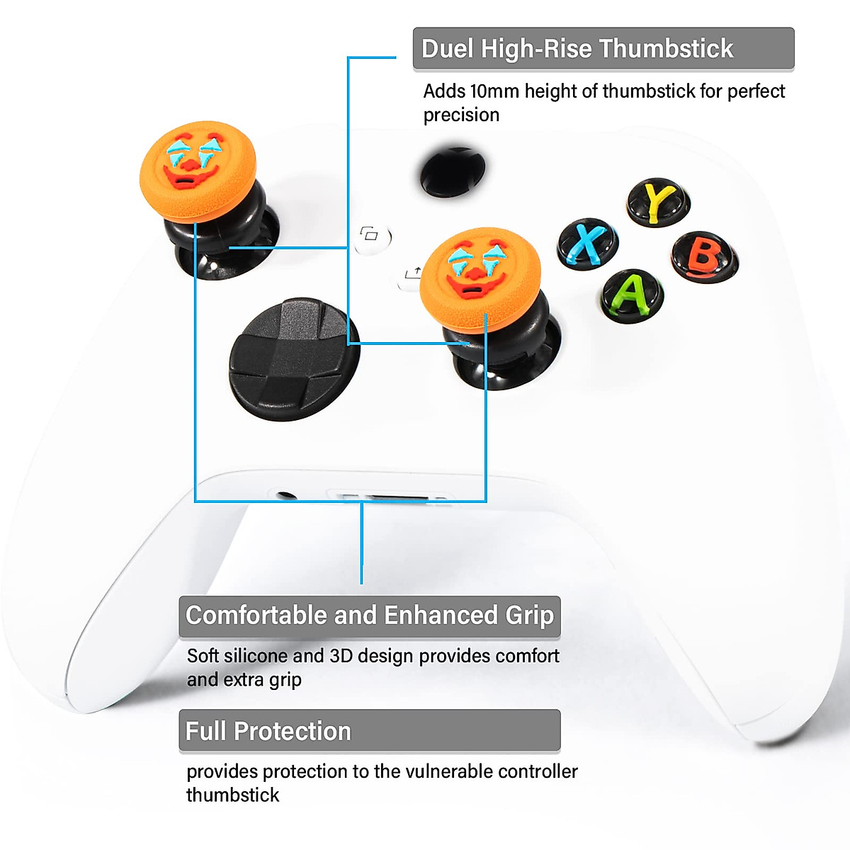 Playrealm FPS Thumbstick Extender &Texture Rubber Silicone Grip Cover 2 Sets for Xbox Series X/S & Xbox One Controller(Joker Orange)
