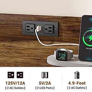 SEDETA 47” File Cabinet with Power Strip, Filing Cabinet fits Legal, Letter, A4 Size, 2 Drawer File Cabinet with Lock, File Cabinets for Home Office with Open Shelf and 3 Hooks, Rustic Brown