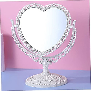 Jorzer Makeup Mirror Heart Shaped Rotatable Double Sided Desktop Cosmetic Vanity Mirror Stand Table Plastic Dresser Heart Shape Mirrors Cosmetic Tool