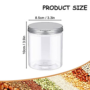 HDFCLUP 11 Pcs 16 oz Silver Plastic Jars with Ribbed Lids Wide Mouth Food Plastic Jars Airtight Paint Storage Containers for Beauty Products,Kitchen & Household Storage (Silver Lids)