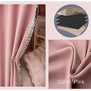 Cniuyhi Elegant Blackout Bottom Bunk Bed Curtain with Lace for Girls' Adult’s Bedroom 2 Panels, Pink