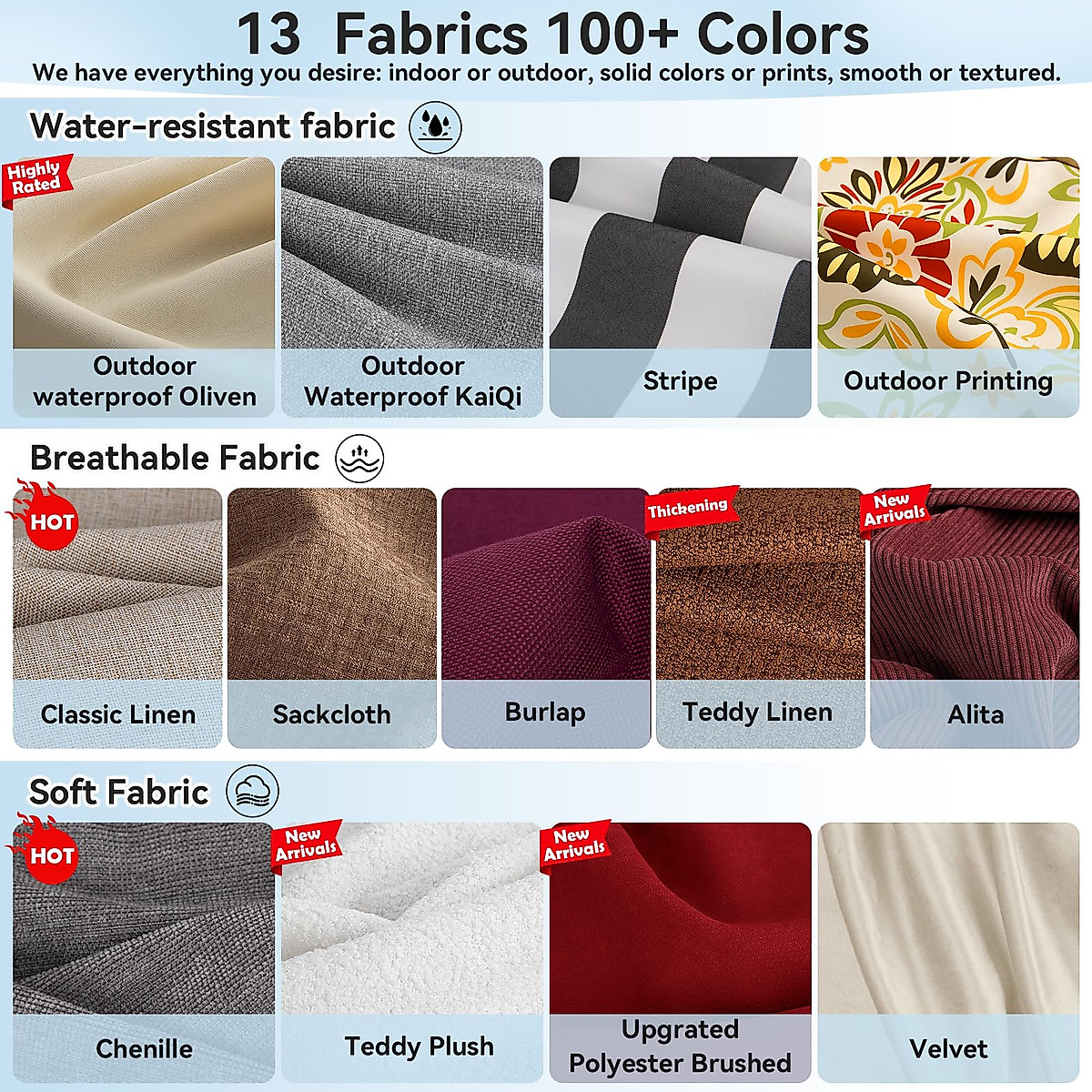 ROFIEJOX Custom Waterproof Chair Cushions Set of 2, Outdoor Deep Seat Cushions for Patio Furniture with Handle & Ties, Custom Size/Color/Fabric/Non-Slip Buttom Indoor Sofa Couch Cushions, 70D Foam