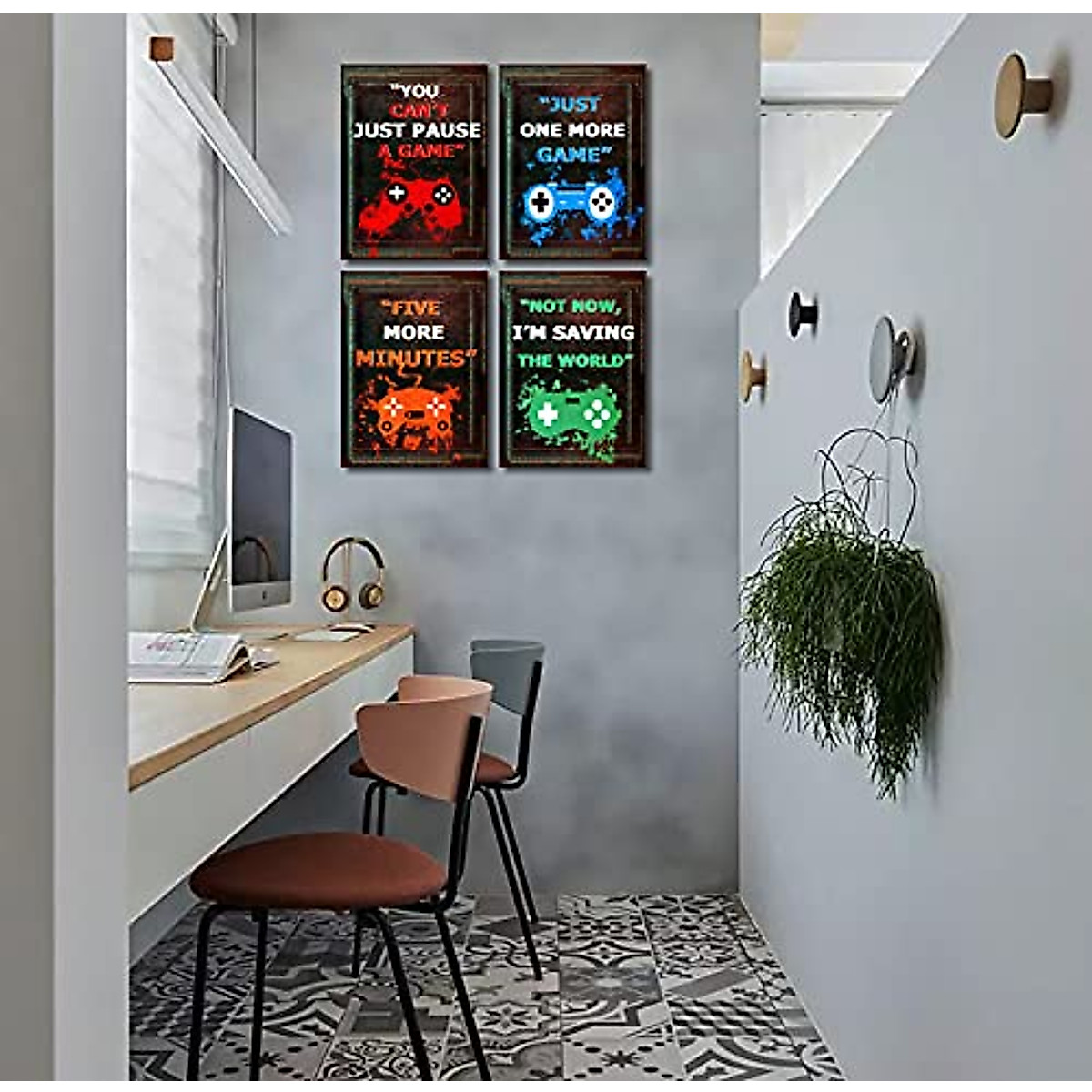 Game Room Wall Art Decor Funny Gaming Decorations Canvas Prints Boys Room Decorations Video Game Posters Pictures Decoration for Boys Bedroom Video Game Room Playroom Paintings Framed Ready to Hang