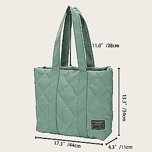 TWOYOMN Oxford Tote Bags for Women Quilted Tote Handle Large Capacity Lightweight Aesthetic Pure Color Tote Work/Business bag (Green)
