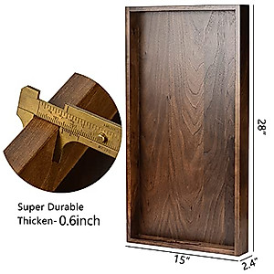KINGCRAFT 28 x 15 inches Extra Large Wood Trays for Ottoman with Handles FSC Natural Handmade Black Walnut Serving Tray Vintage Decorative Platters for Oversized Ottoman Kitchen