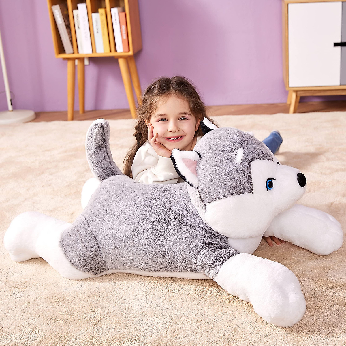IKASA Giant Husky Stuffed Animal Plush Toy,30" Large Dog Puppy Cute Jumbo Soft Toys,Huge Big Size Plushy Fluffy Fat Plushie,Gifts for Kids