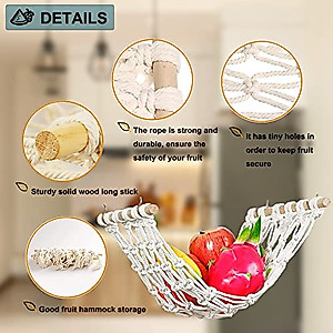 Hanging Fruit Hammock Under Cabinet，Macrame Handwoven Boho Veggie and Fruit Hammock Fruit Holder Net Hanging Kitchen Storage，Includes Banana Hanger And Hook，Saves Counter Space at Home，Boat，or Rv