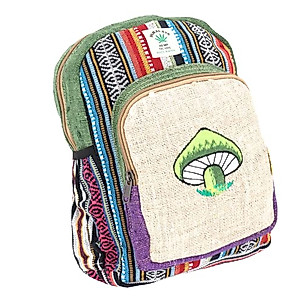 Himalaya Handmade Unique 100% Hemp Backpack Small Backpack Hippie Backpack Festival Backpack Hiking and Laptop Backpack FAIR TRADE with Love Multi/Green Mini