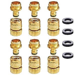 HQMPC No Pb Garden Hose Quick Connect Brass Hose Quick Connect Quick Release Hose ConnectorWater Hose Connectors 3/4" GHT (6 SETS)
