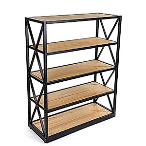 Displays2go 5-Tier Steel Frame Shelving, Solid Wood, Open Back - Natural (XSHF5NAT)