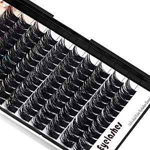 Dedila 120 Clusters Individual False Eyelashes Wide Stem D Curl Handmade Dramatic Black Soft and Light 5D Volume Eye Lashes Extensions Thick Base Women Girls Beauty Tools (14mm)