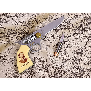 Trendy Zone 21 Folding Wyatt Earp Folding Knife, 7.5 inch Open Pocket Knife with Printed Portrait of Wyatt Earp| Comes with Small Knife 2.75" long (Open) with a printed Collectible Tin Box
