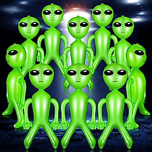 35 Inch Halloween Inflatable Alien Green Alien Giant Inflatable Alien Inflate Toy for Birthday Alien Theme Party Decorations(6 Pieces)