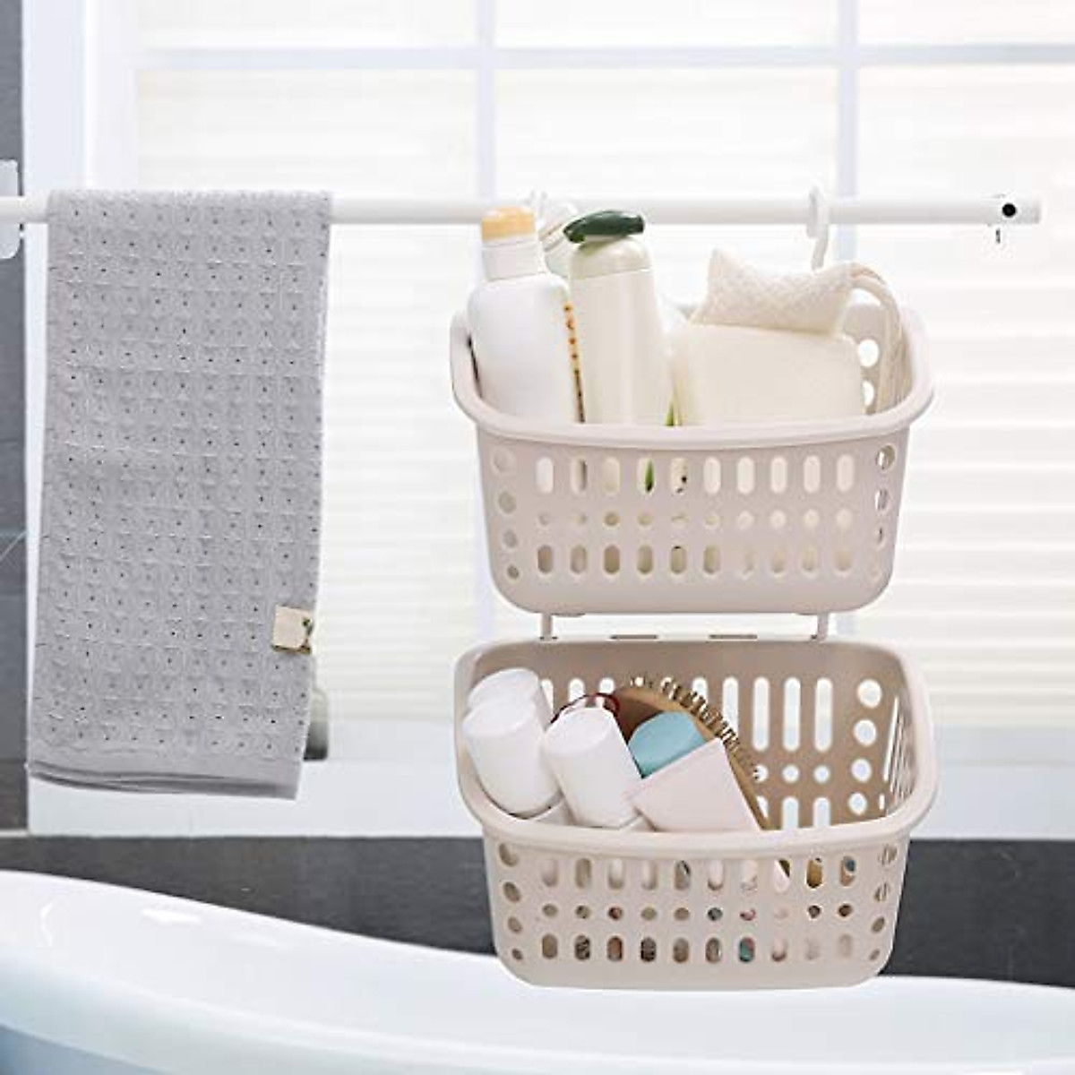*m·kvfa* Plastic Hanging Shower Basket With Hook For Bathroom Kitchen, Pantry, Bathroom, Dorm Room, Office Storage Holder (A)