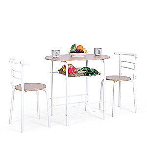 MAISON ARTS 3 Piece Round Dining Room Table Set for 2 Space Saving Small Dining Table with 2 Chairs for Kitchen, Dining Room, Breakfast,Compact Space w/Steel Frame, Built-in Wine Rack, Oak Color