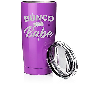 Smooth Body Tumbler Stainless Steel Vacuum Insulated Travel Mug Cup Gift Bunco Babe (20 oz, Purple)