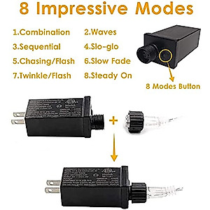 2-Pack 66FT 200 LED String Lights Indoor/Outdoor, Extendable Warm White Christmas Lights (Clear Wire), 8 Modes Twinkle Fairy String Lights for Xmas Tree Bedroom Party Wedding Decorations Garden