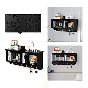 Coral Flower Wood Wall Mounted Entryway Shelf, 36 inches, Black