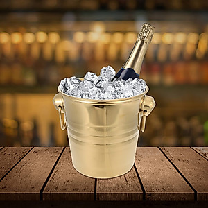 Metal Ice Bucket, Stainless-Steel Beverage Tub with Handles, Hammered Stainless Steel Champagne Service Bucket, Beverage Cooler for Parties Wedding
