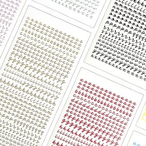 Cute Essential Kawaii Korean Aesthetic Stationery Removable Handwriting Calligraphy Cursive Letter Alphabet and Numbers Sticker Pack 12 color Sheets (5000+ stickers) + dalgaru sticker sheet for planners, journals, penpals, scrapbooks, gifts, kpop photocar