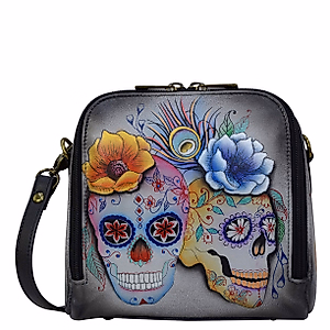 Anuschka Women’s Genuine Leather Zip Around Travel Organizer - Hand Painted Exterior - Calaveras de Azúcar
