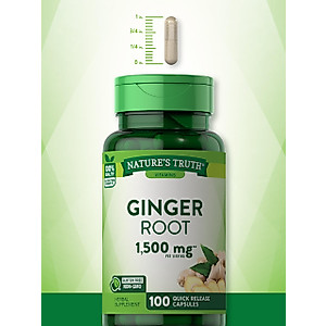 Nature's Truth Ginger Root Capsules | 1,500mg | 100 Count | Non-GMO and Gluten Free Supplement | from Ginger Root Extract
