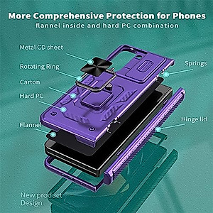 ZIYE Compatible with Samsung Galaxy Z Fold 5 Case with [Slide Camera Lens Cover][Ring Holder][Hinge Protection] Shockproof Kickstand Case for Galaxy Z Fold 5 5G(2023)-Purple