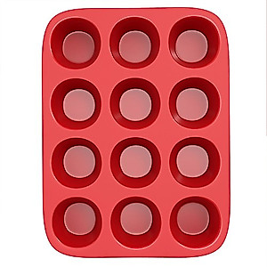 Silicone Muffin Pan- Nonstick Cupcake/Muffin/Brownie Reusable Baking Tray- Microwave, Oven, Freezer, Dishwasher Safe Bakeware (12 Cups) by Chef Buddy