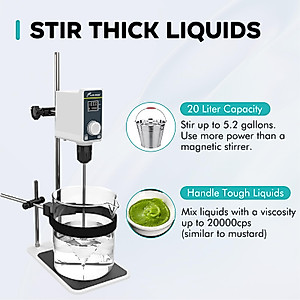 LAB FISH Overhead Stirrer Lab Stirrer | Stirring Rod and Stainless Steel Stand | Mixer Adjustable Speed 100-1500RPM Capacity 20L 20000 mPas Timing 1min-24h AC 100-240V 50W