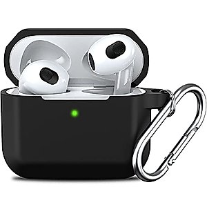 Doboli Compatible with AirPods 3 Case Cover for Airpods 3rd Generation Charging Case 2021 Silicone Protective Accessories Skin with Keychain （Front LED Visible） Square Black