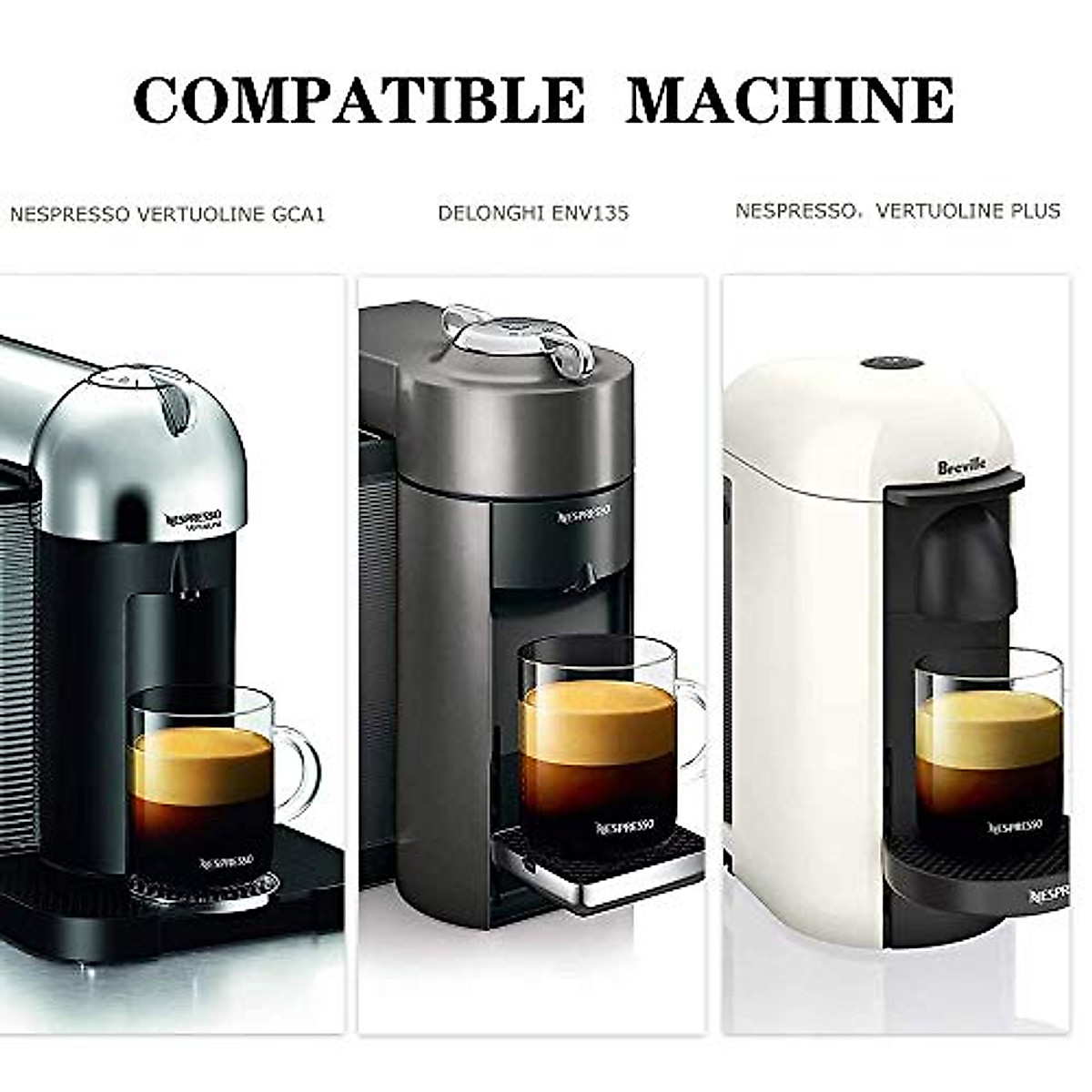 Reusable Coffee Capsule Filter, Stainless Steel Coffee Pod Holder Set Compatible with Nespresso Vertuoline GCA1/Plus, Nespresso Vertuo Plus Series, Delonghi ENV 135/150 with Brush Spoon (240ml)