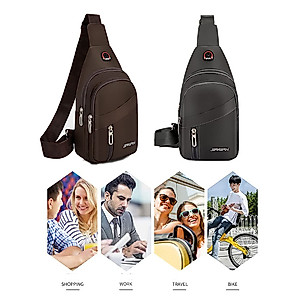 YERCHIC Small Sling Bag for Men Crossbody One Strap Casual Daypack Bag with Earphone Hole for Travel Outdoor Sports (Black)