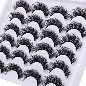 Eyelashes Natural Fluffy Mink Lashes Full of Volume Faux Mink Lashes 3D Effect Thick Volume 16MM Fake Eyelashes Wispy Lashes 12 Pairs