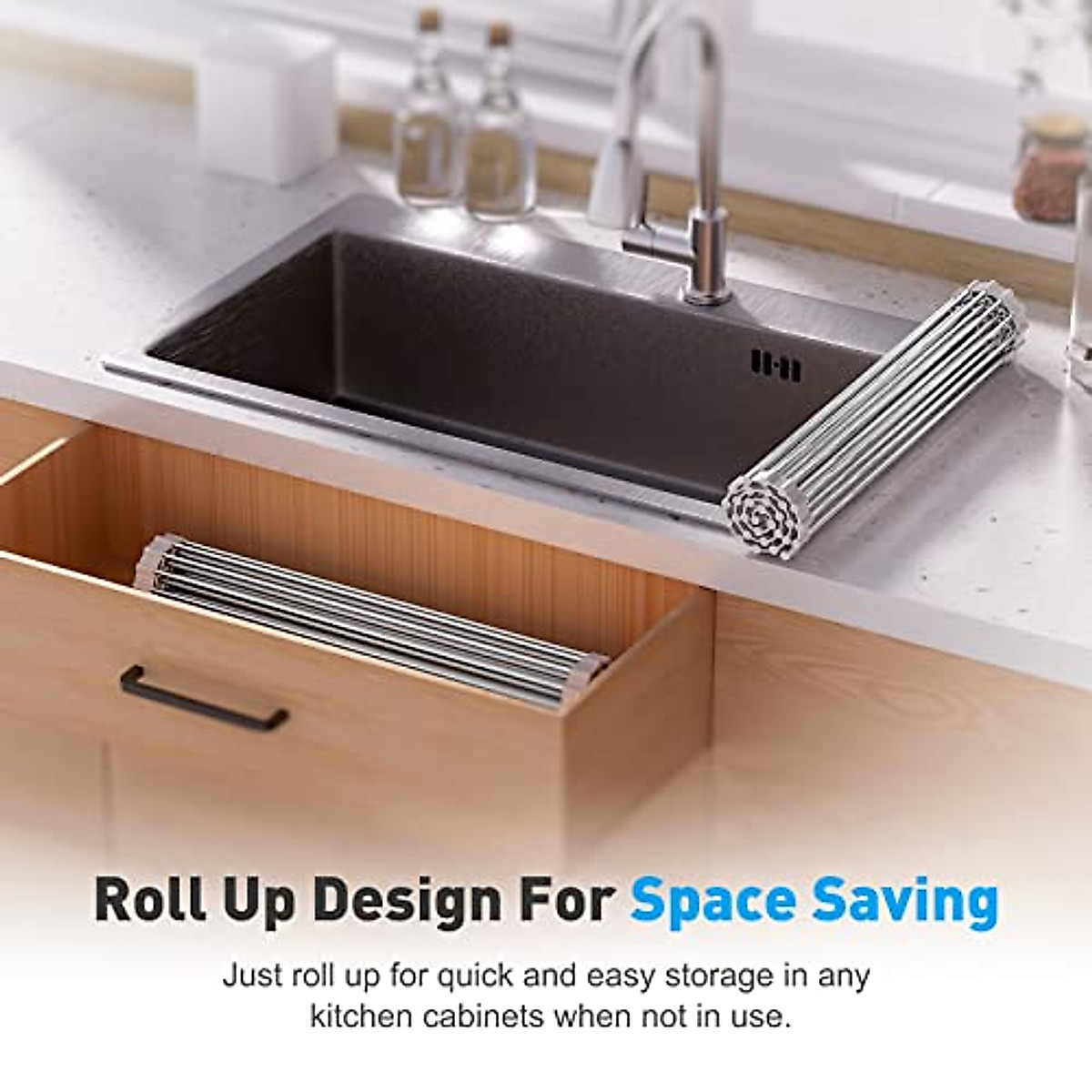EMBATHER Roll Up Dish Drying Rack Over The Sink, Dish Drying Rack for Kitchen Counter