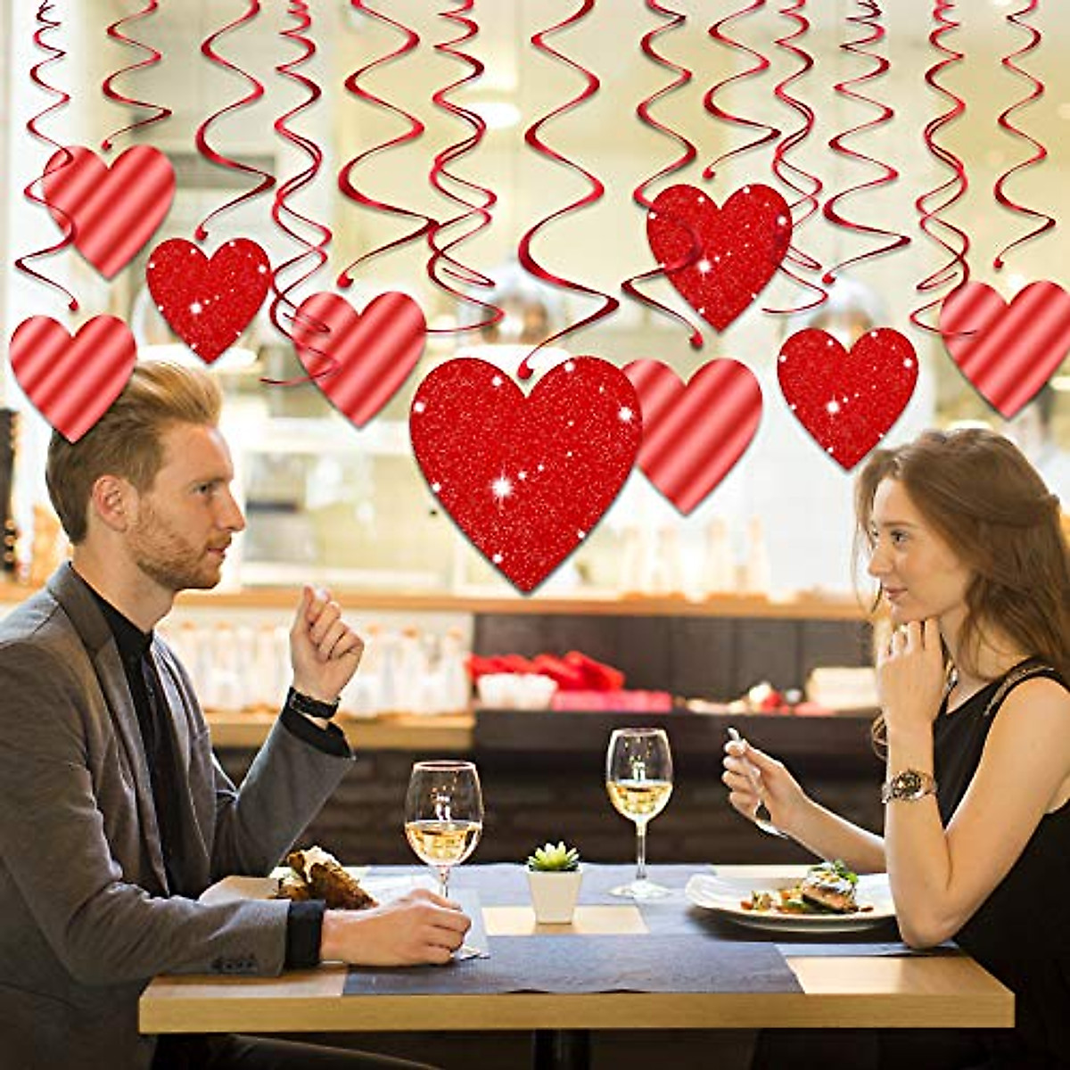 Konsait 30pcs Valentine's Day Glitter Heart Hanging Swirl Decoration,Valentine's Day Swirls Garland Red Hanging Ceiling Decor for Valentines Wedding Bridal Shower Engagement Party Favor Supplies Decor