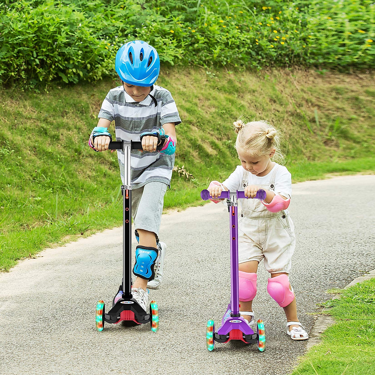 Hikole 3-Wheel Scooter for Kids with LED Wheels - Adjustable Height, Lean-to-Steer Design, for Girls & Boys 3-12 Years Old