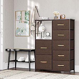 VredHom Fabric Dresser Storage Organizer, 7 Drawers Dresser with Shelves, Storage Dresser Fabric Storage Closets Storage Units Tower Steel Frame Wooden Top for Bedroom, Hallway, Nursery, Entryway