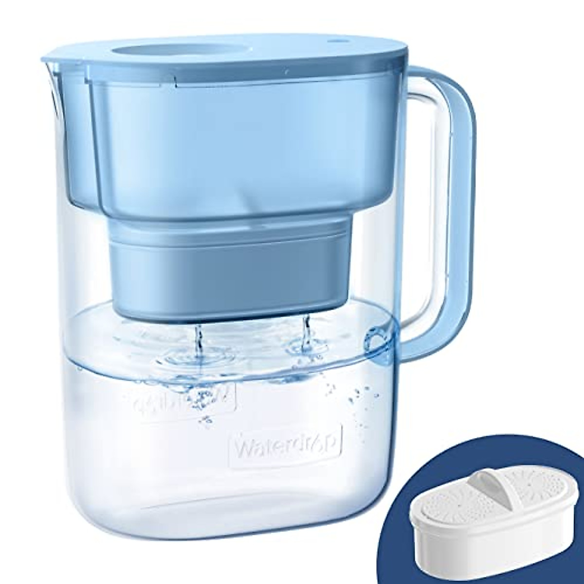 Waterdrop 200-Gallon Long-Life Lucid 10-Cup Water Filter Pitcher, NSF Certified, 5X Times Lifetime, Reduces PFAS, PFOA/PFOS, Chlorine, BPA Free, Blue