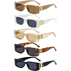 NLEYANB 5 Pieces Y2K Small Rectangle Square Sunglasses Bulk for Women UV400