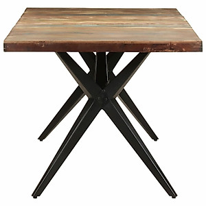 Tidyard Dining Table Reclaimed Wood Tabletop Powder-Coated Steel Legs Industrial Style Table for Kitchen, Bistro, Home Furniture 70.9 x 35.4 x 29.9 in